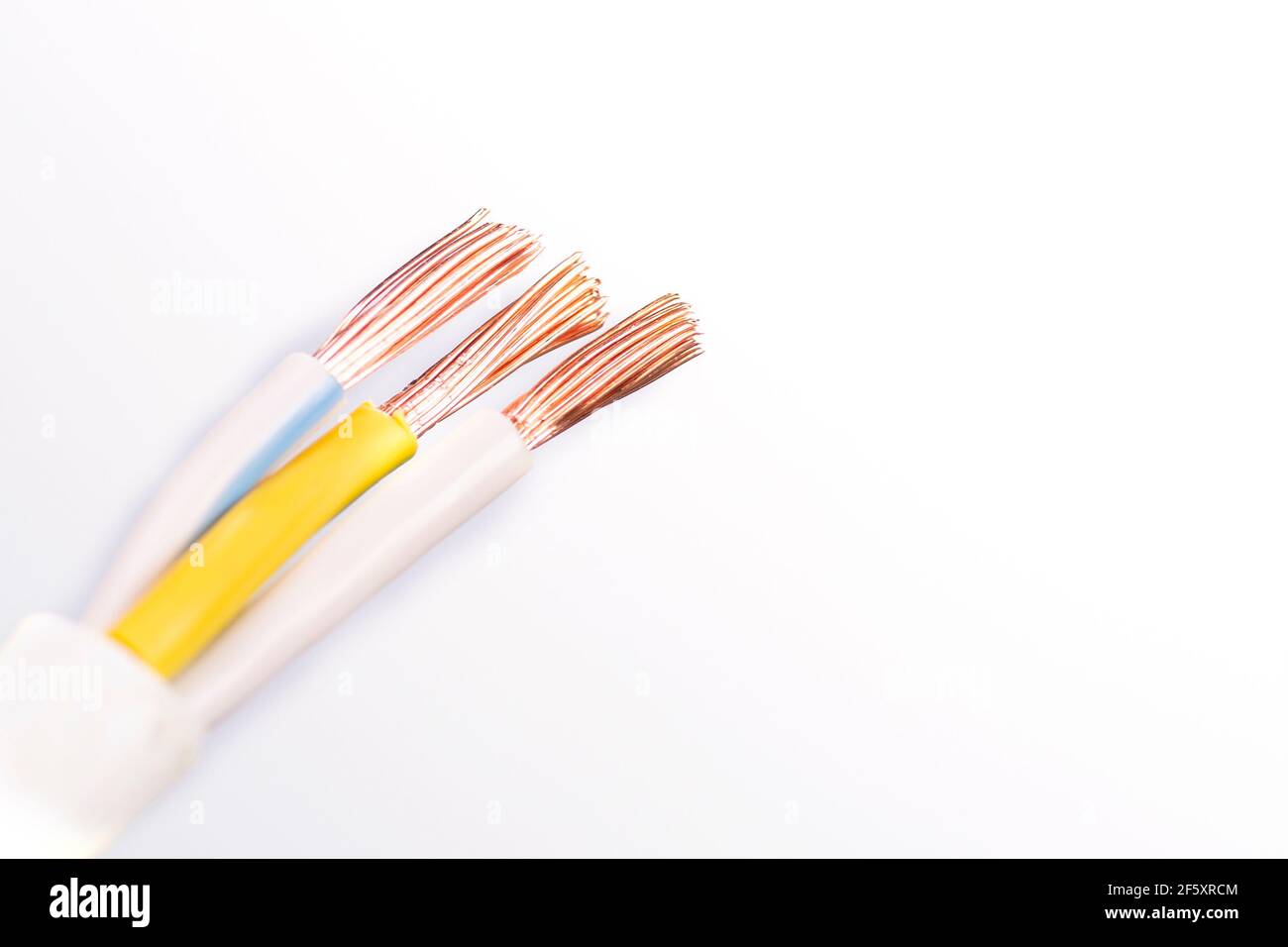 Electric cable without insulation isolated on white background with ...