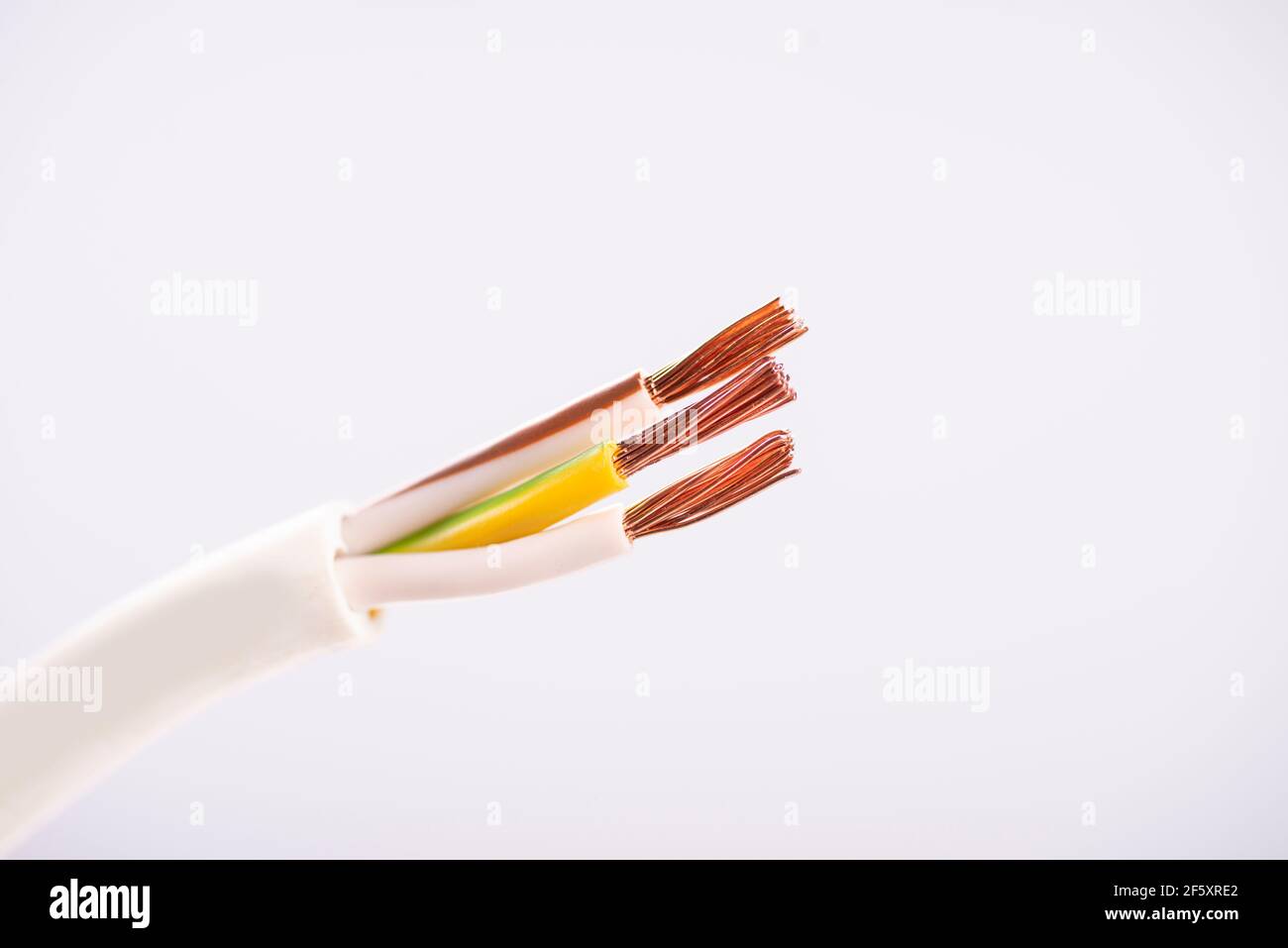 Electric cable without insulation isolated on white background with ...