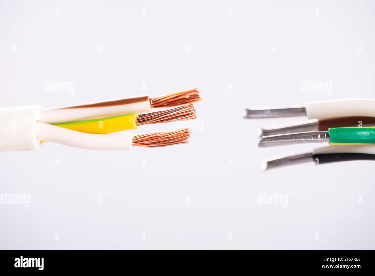 Electric cable without insulation isolated on white background with ...