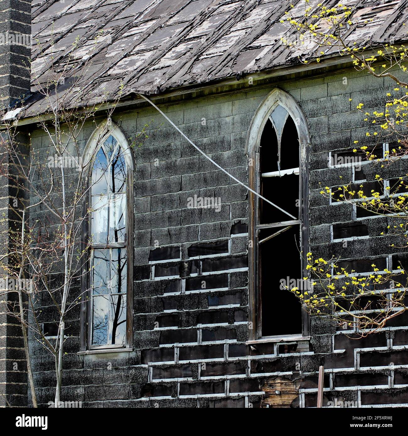 An old, abandoned church along a back country road in Pennsylvania with ...