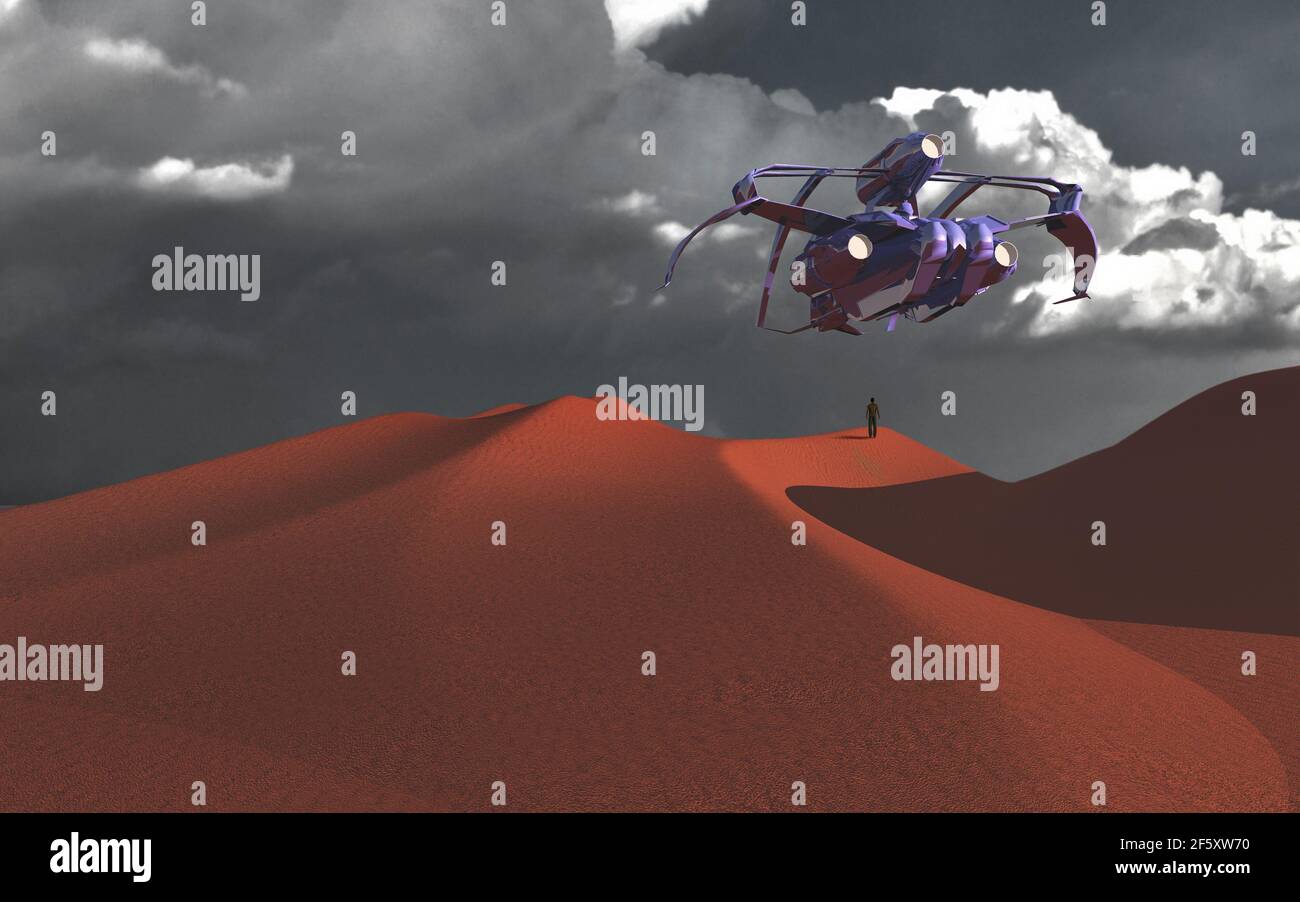 Spacecraft on alien red planet. 3D rendering Stock Photo - Alamy