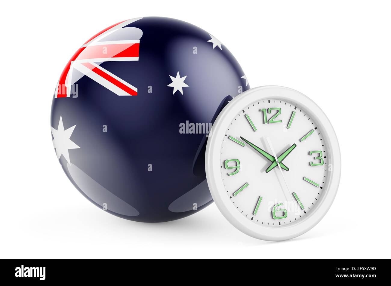 Australia flag with clock. Time in Australia, 3D rendering isolated on ...