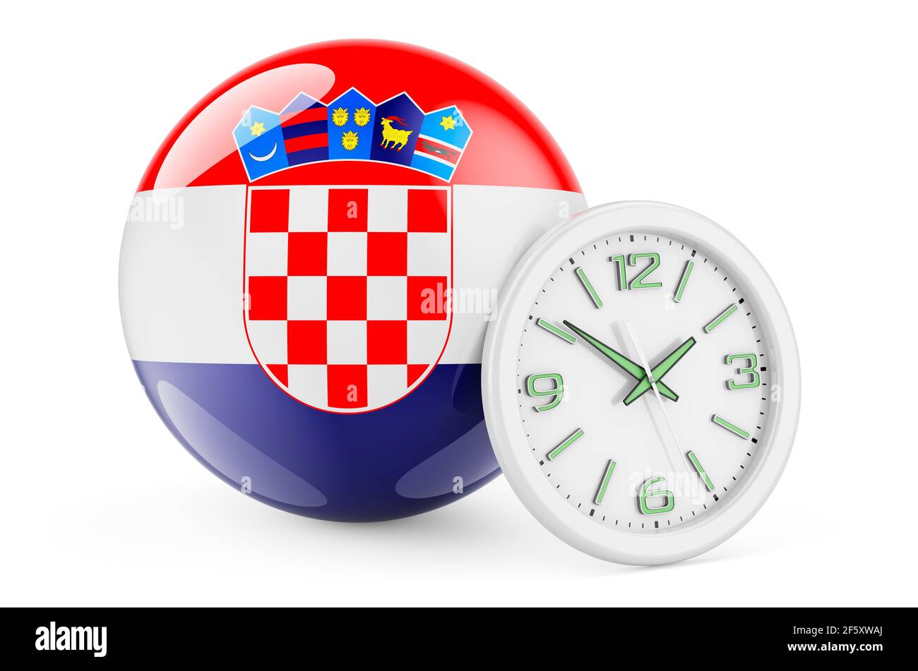 Croatian flag with clock. Time in Croatia, 3D rendering isolated on ...