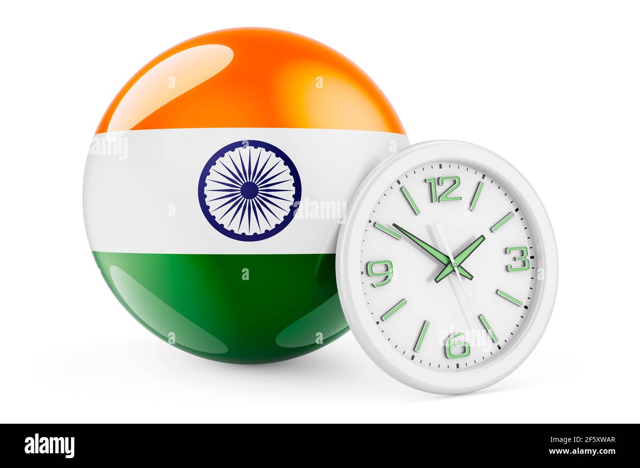 Indian Flag With Clock Time In India 3D Rendering Isolated On White indian-flag-with-clock-time-in-india-3d-rendering-isolated-on-white