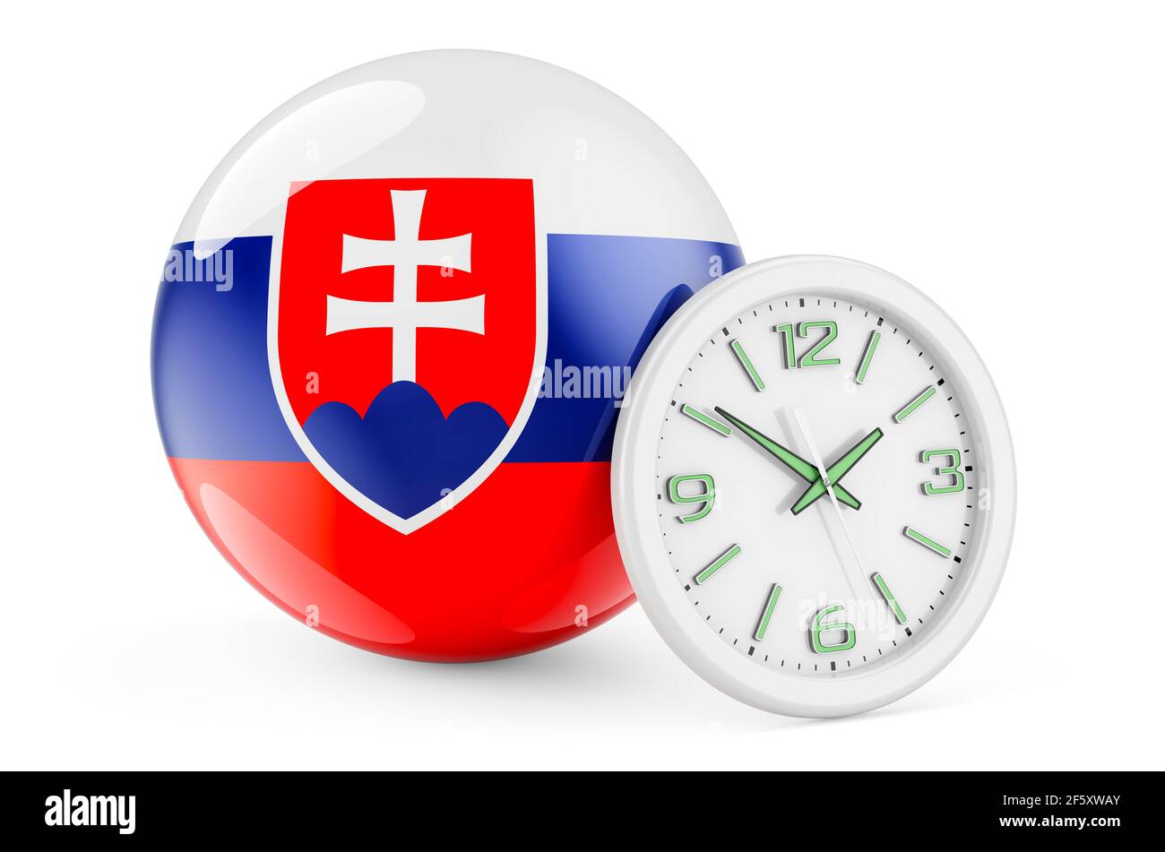 Slovak flag with clock. Time in Slovakia, 3D rendering isolated on ...