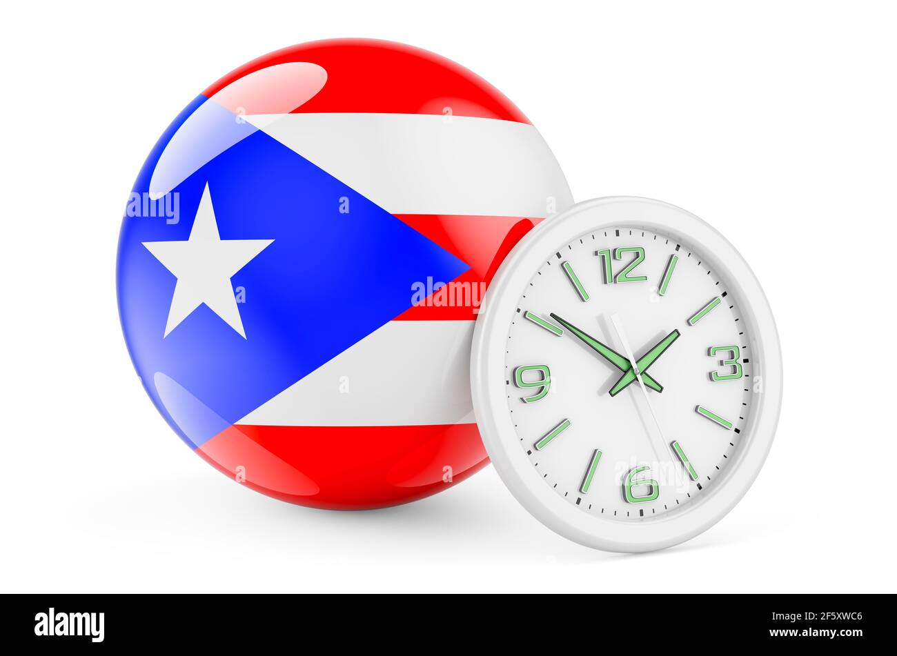 Puerto Rican flag with clock. Time in Puerto Rico, 3D rendering ...
