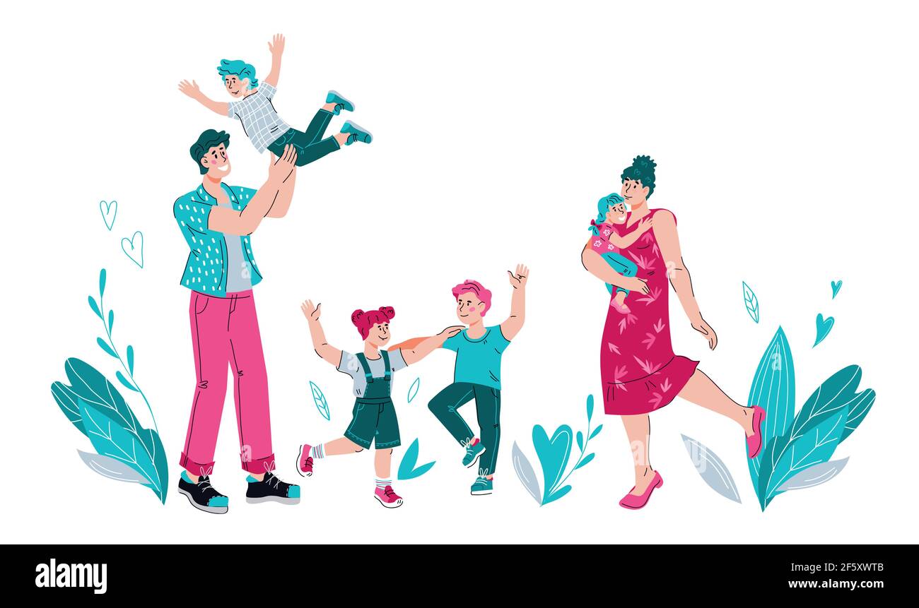 Happy family portrait with cheerful smiles, cartoon vector illustration ...