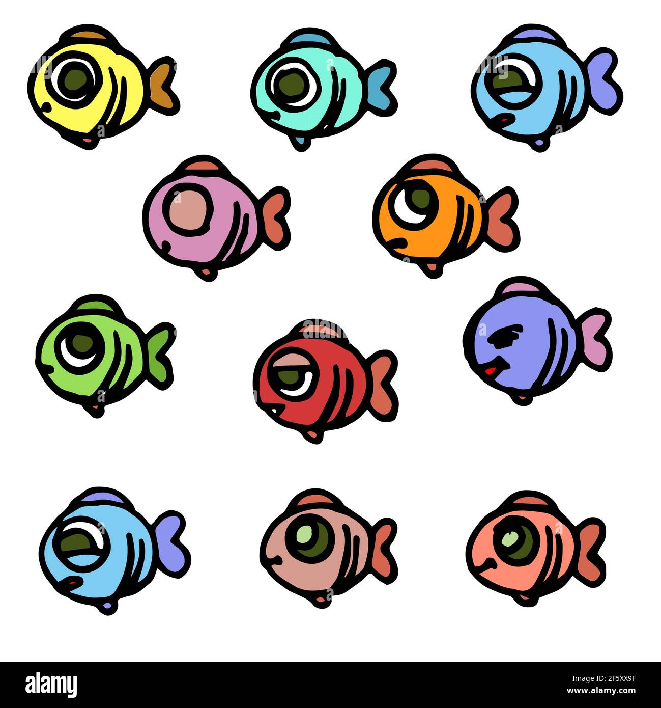 Fish. illustration. Cartoon sketch style. Hand outline drawing cheerful ...