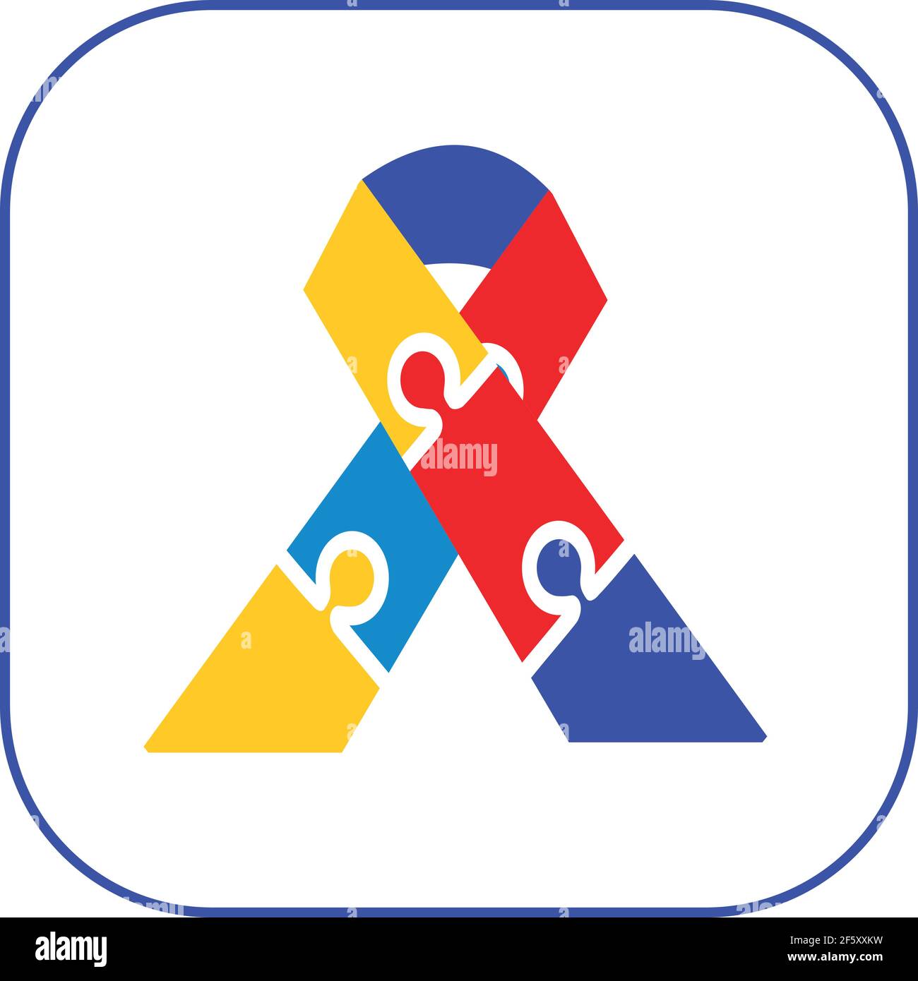 Colourful puzzle icon and ribbon in the colours symbolic of autism ...