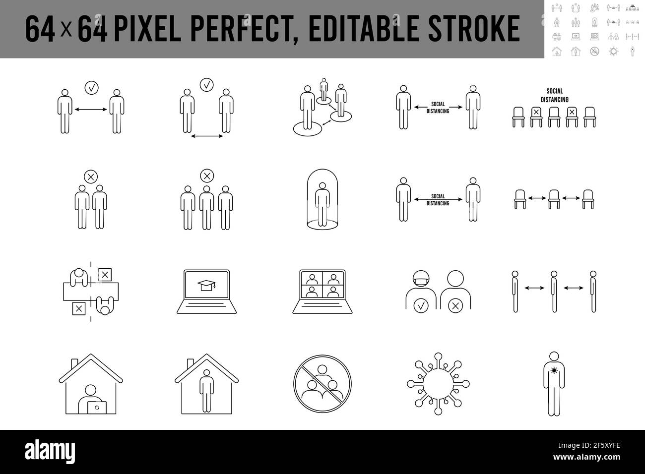 Simple Set of social distancing icon. Line Icons, self quarantine, stay ...