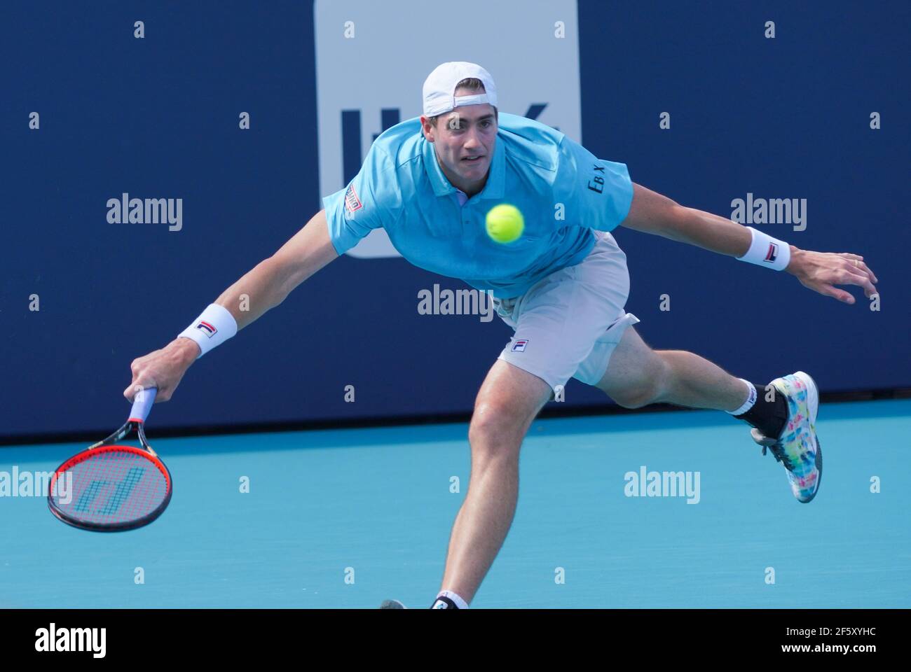MIAMI GARDENS, FLORIDA - MARCH 28: John Isner of the United States ...