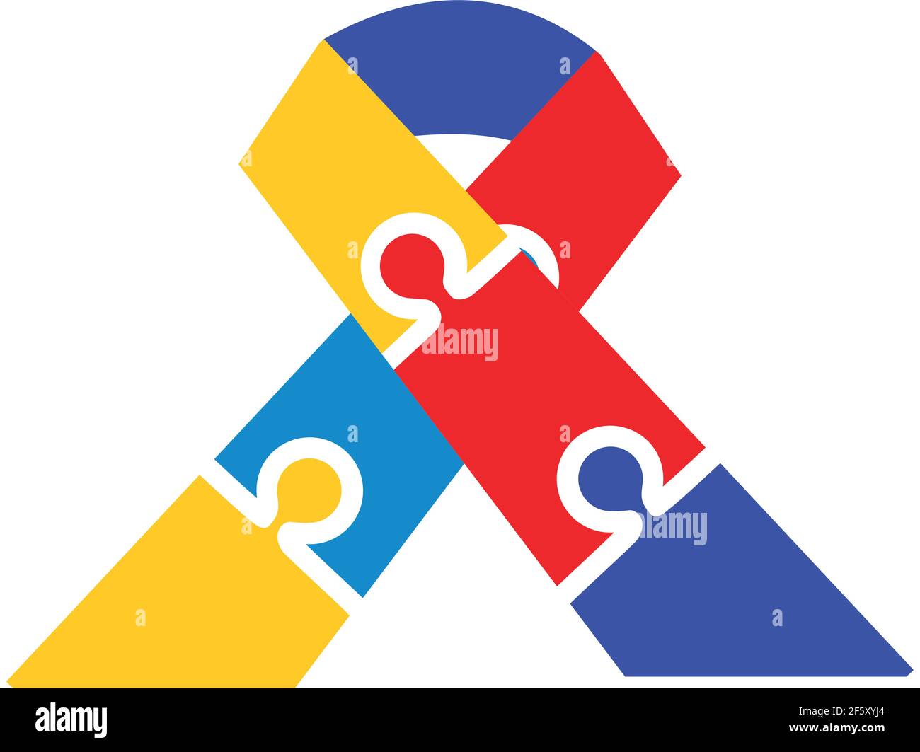 Colourful puzzle icon and ribbon in the colours symbolic of autism ...