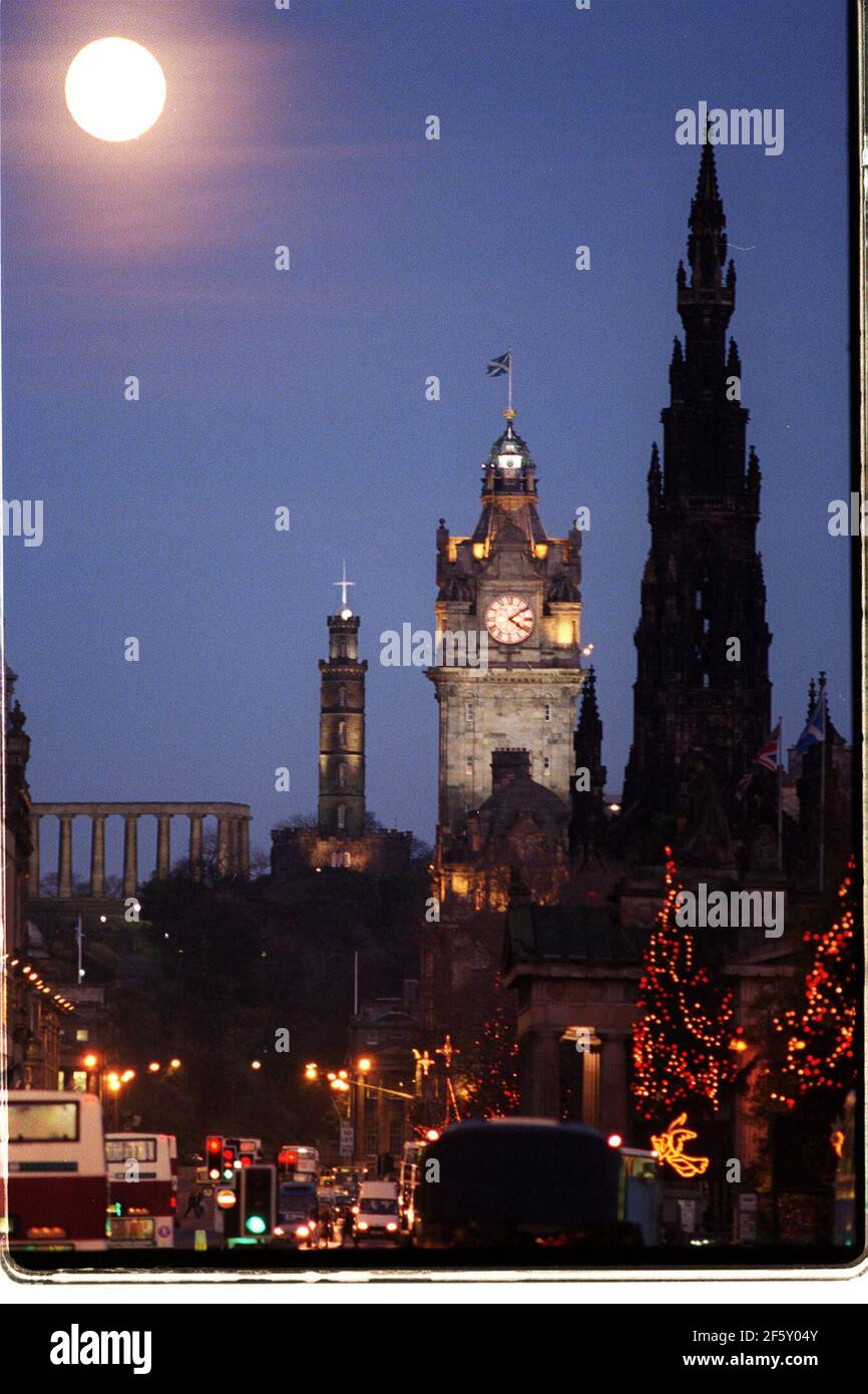 Christmas decorations in Princes Street in Edinburgh 1997 Stock Photo ...