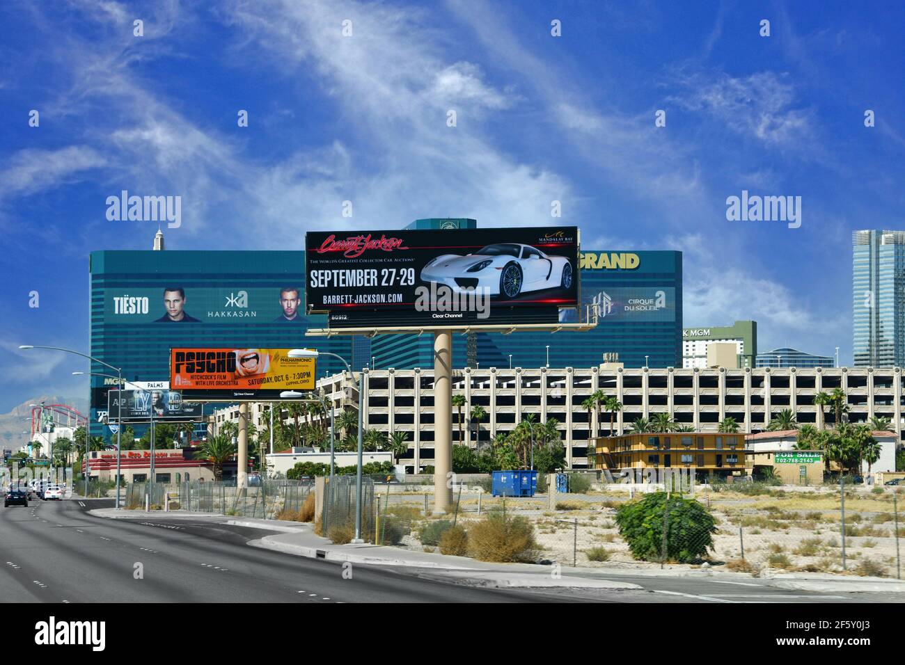 Nevada, USA 09-27-18 Large billboards behind the MGM Grand, advertise ...