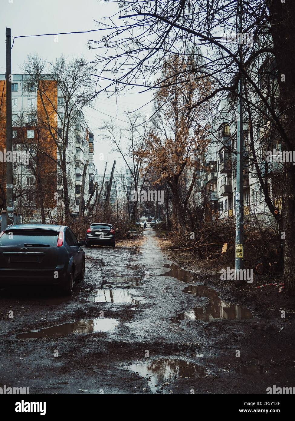 Winter and fall city depressive view with wet street Stock Photo - Alamy