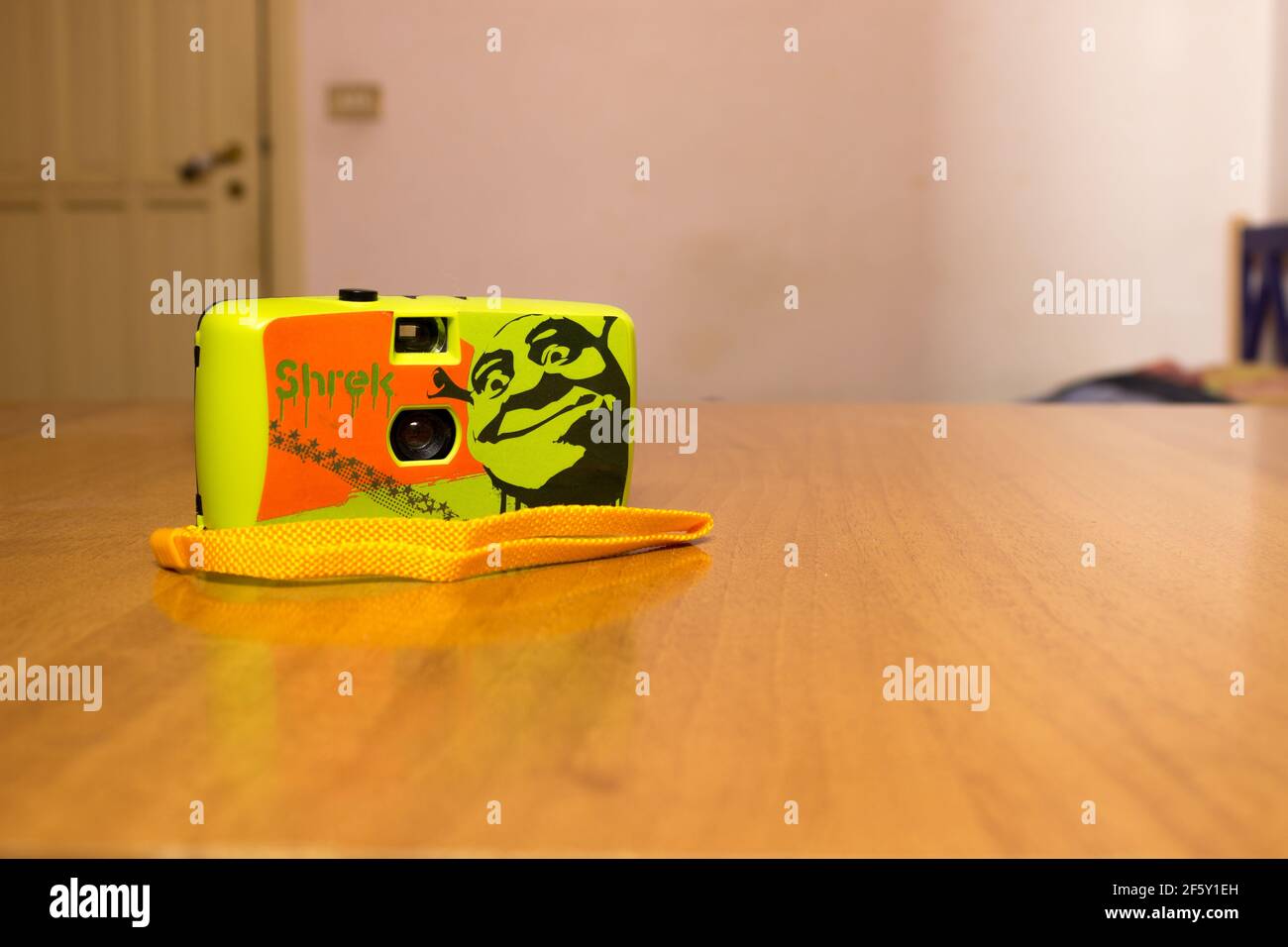 old plastic kid roll camera with Shrek face Stock Photo - Alamy