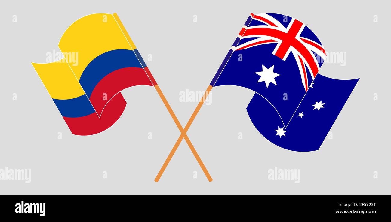 Crossed and waving flags of Colombia and Australia. Vector illustration ...