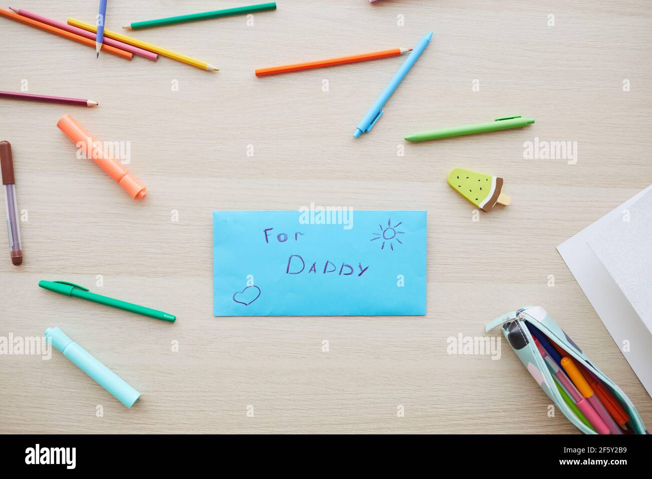 Top view background image of letter for dad with handmade gift on ...