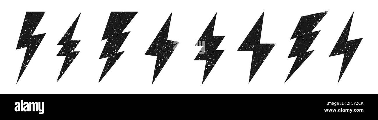 Lightning bolt icons with grunge texture isolated on white background ...