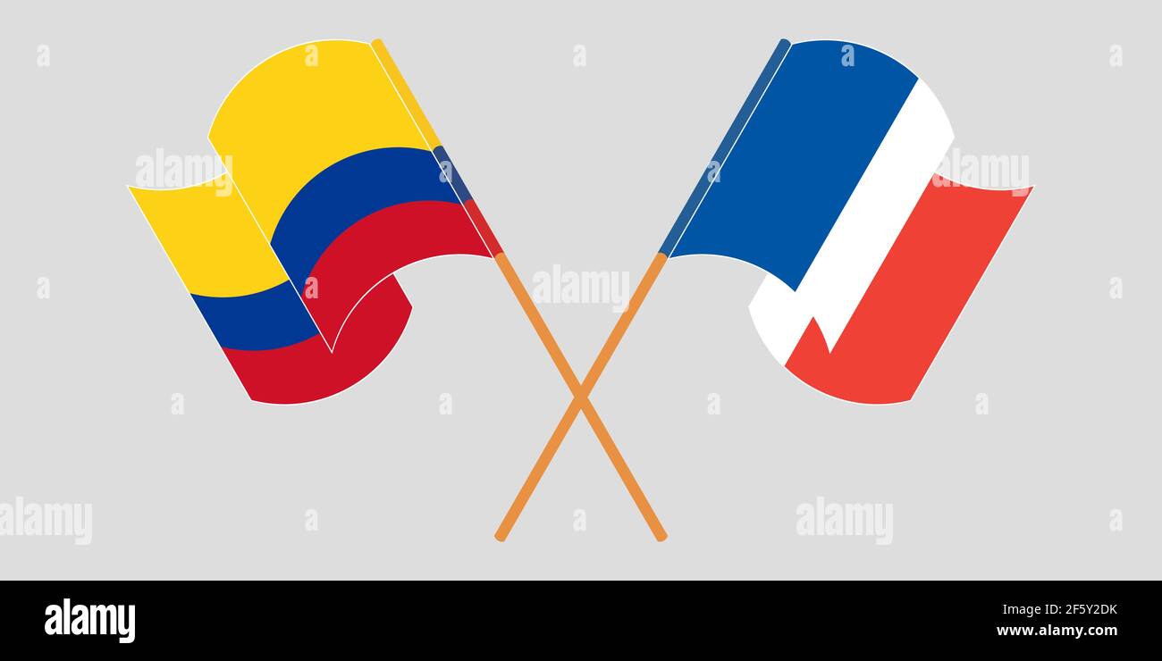 Crossed and waving flags of Colombia and France. Vector illustration ...