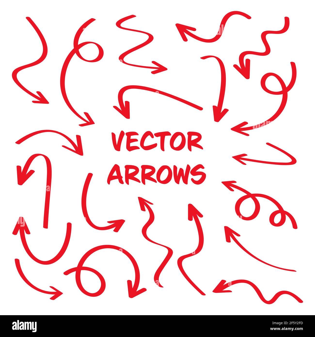 Red hand drawn arrows isolated on white background. Doodle arrow ...