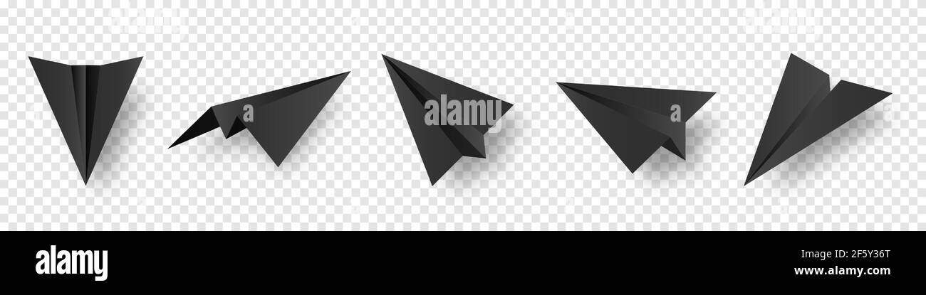 Realistic black handmade paper planes isolated on transparent ...