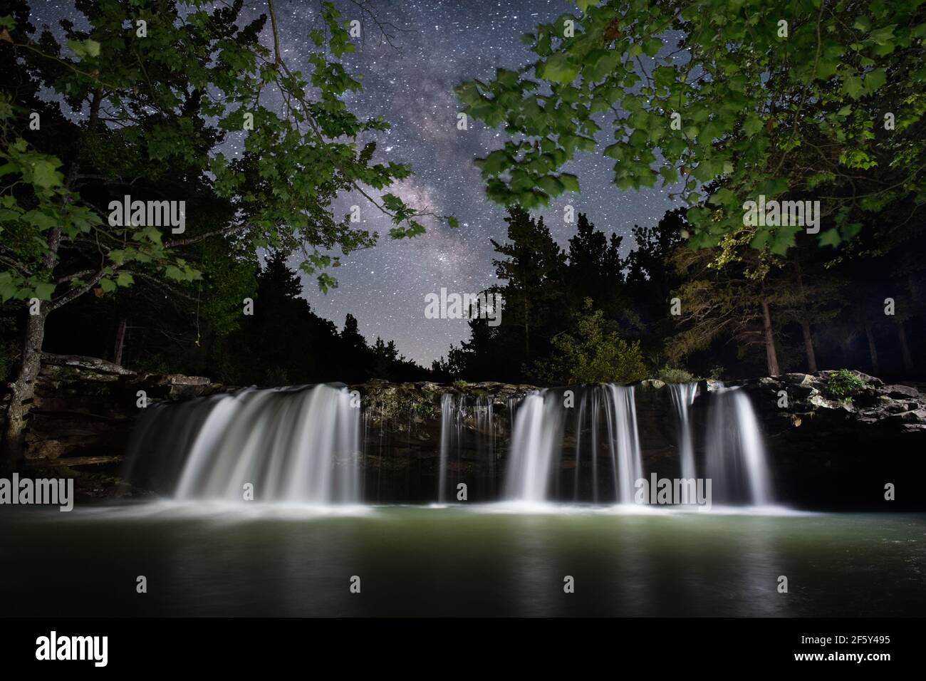 Falling Water Falls Under Sttary Galaxy Night Sky Stock Photo - Alamy