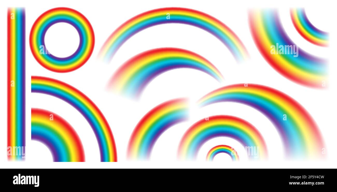 Colorful realistic rainbow collection isolated on white background ...