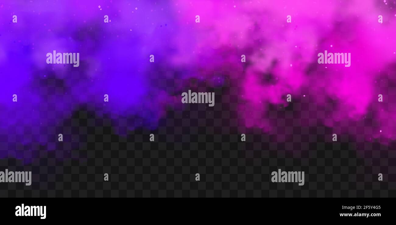 Realistic purple and violet colorful smoke clouds, mist effect. Fog ...