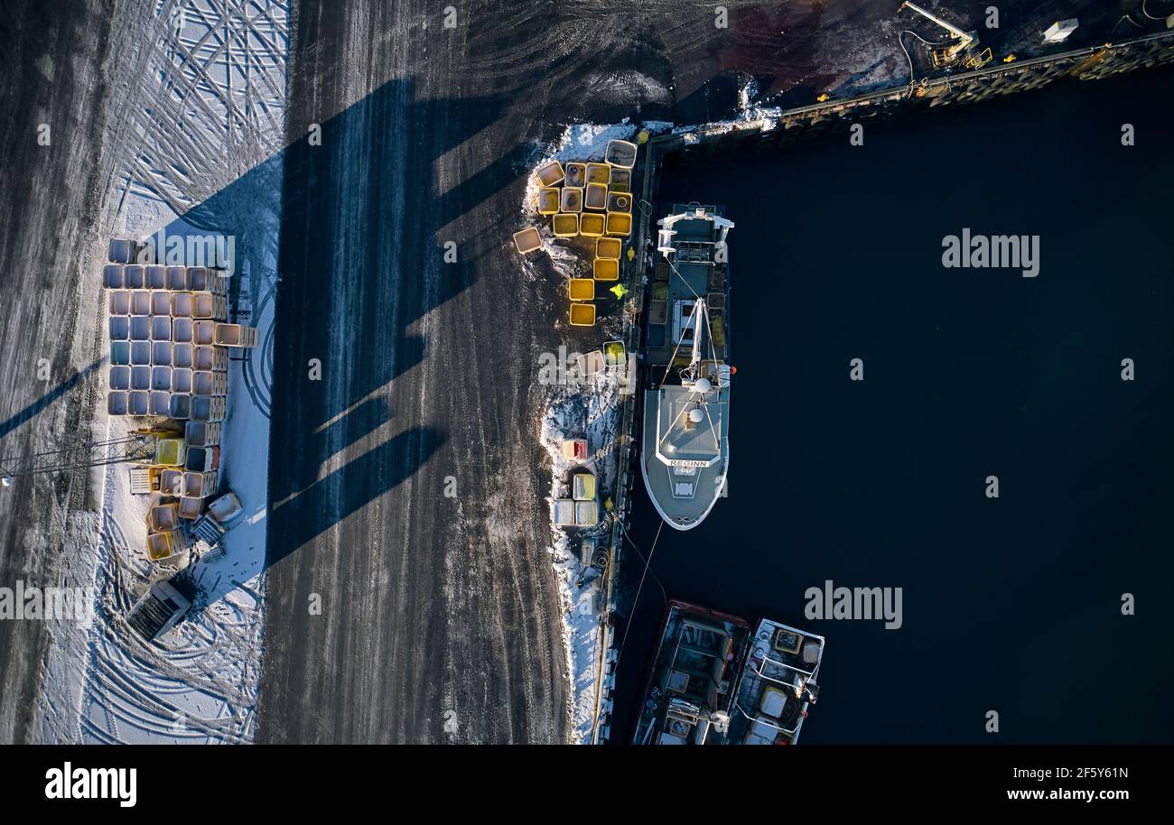 Aerial view of cargo ship in wharf Stock Photo - Alamy