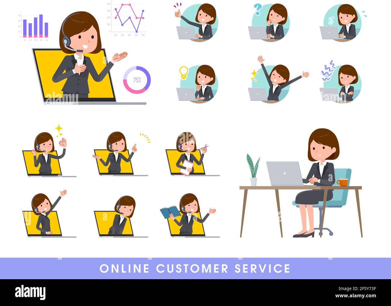 A set of women serving customers online.It's vector art so easy to edit ...