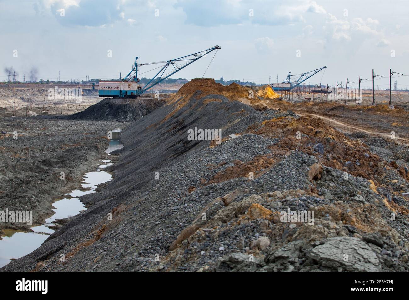 Rudny/Kazakhstan - May 14 2012: Walking dragline excavators removing ...