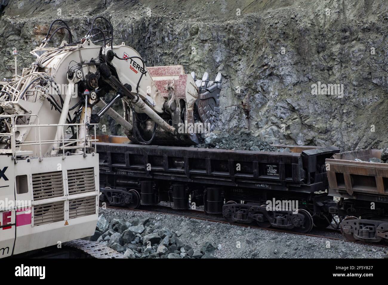 Rudny/Kazakhstan - May 14 2012: Transporting ore on concentrating plant ...