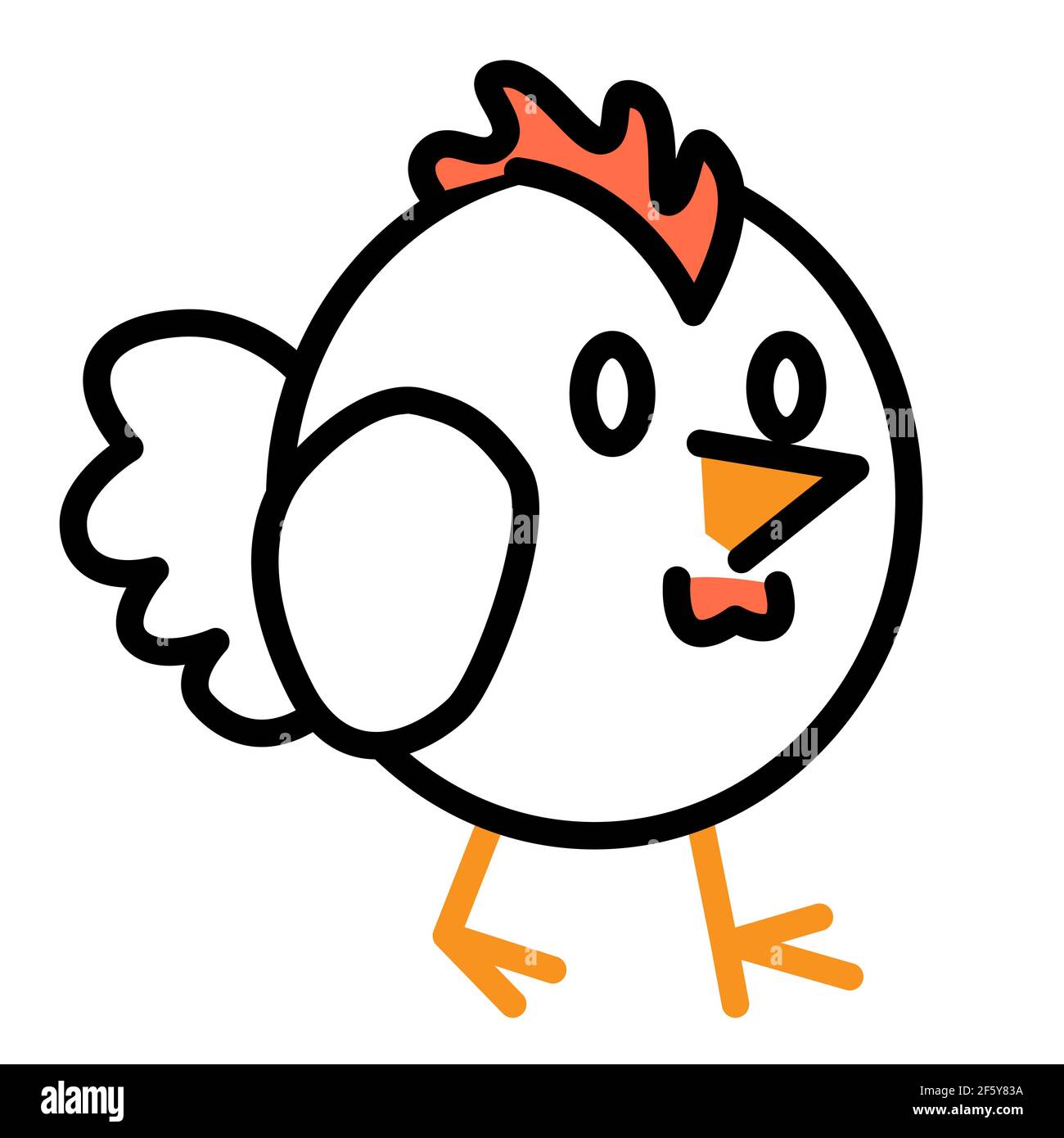 Outline chicken logotype for poultry farm. Round body rooster with red ...