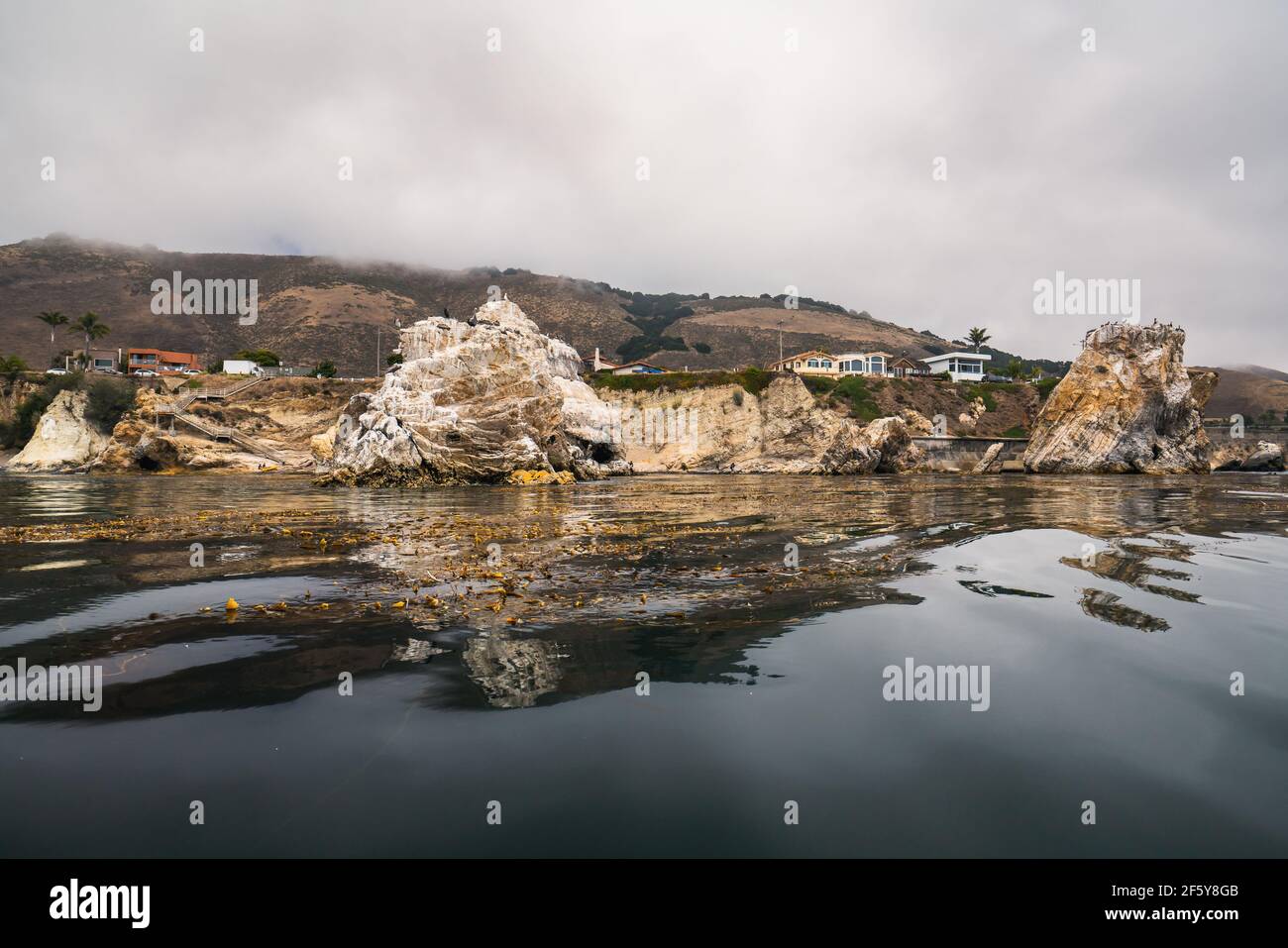 Shell Beach, California, view from the ocean. Cliffs, kelp forest ...