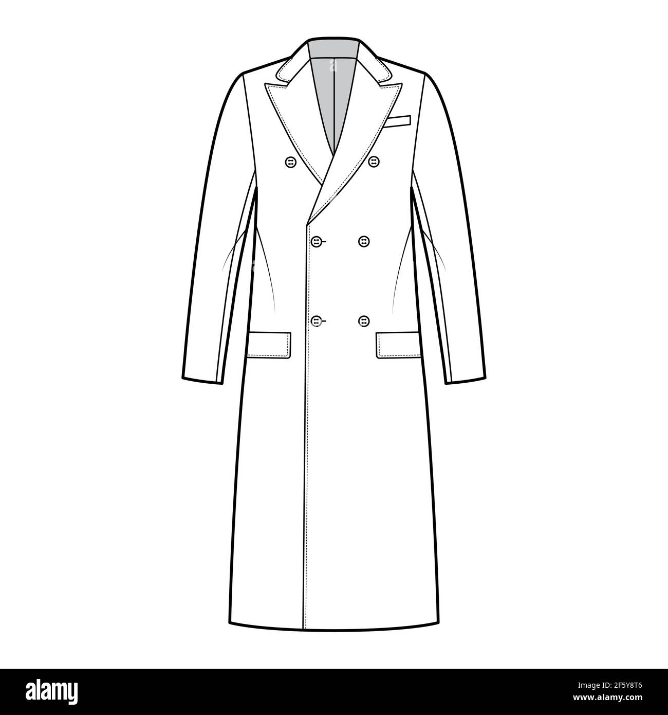 Guards coat technical fashion illustration with double breasted, midi ...