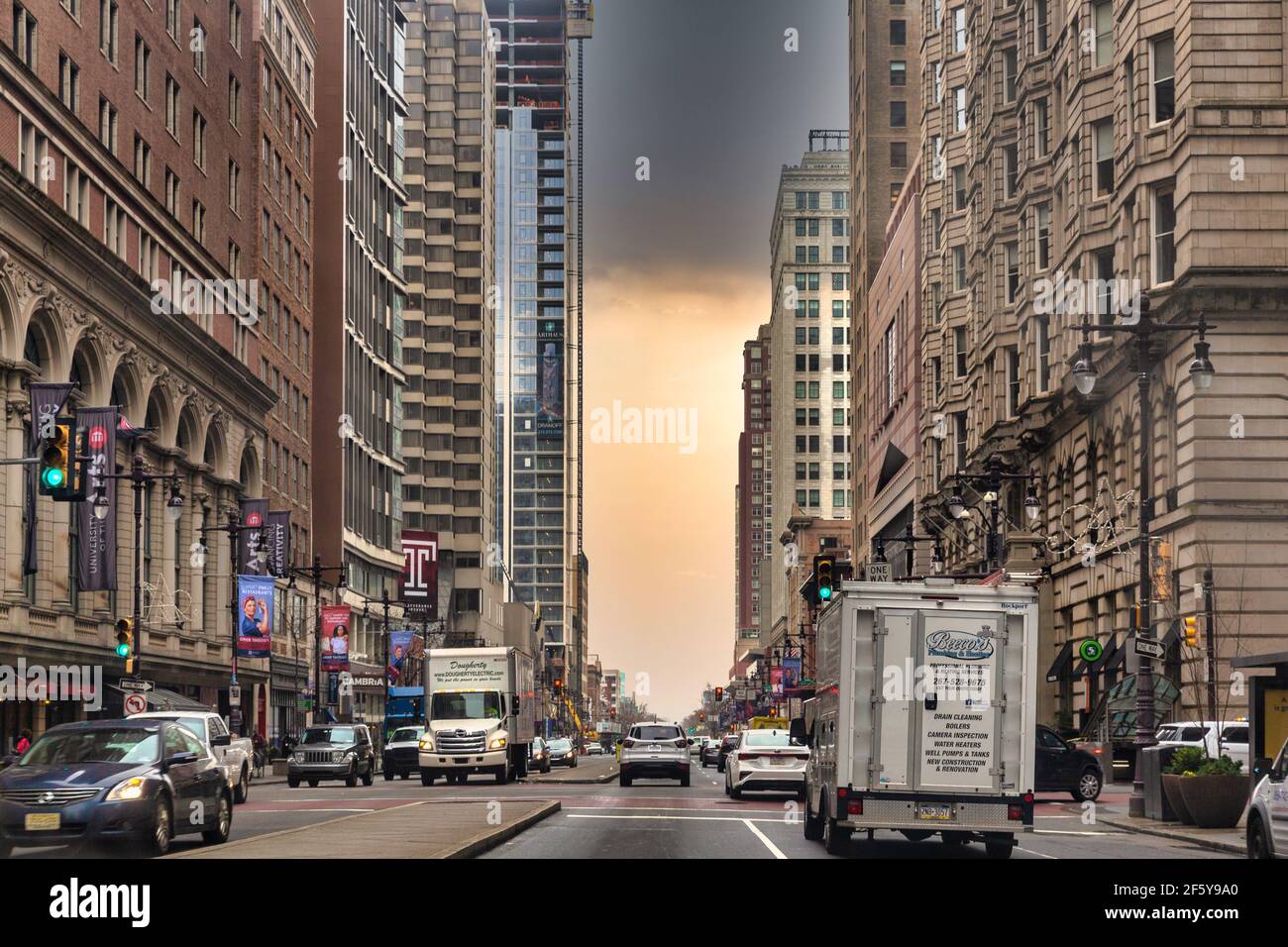 Philadelphia, PA - March 26 2021: Street view of downtown Philadelphia ...