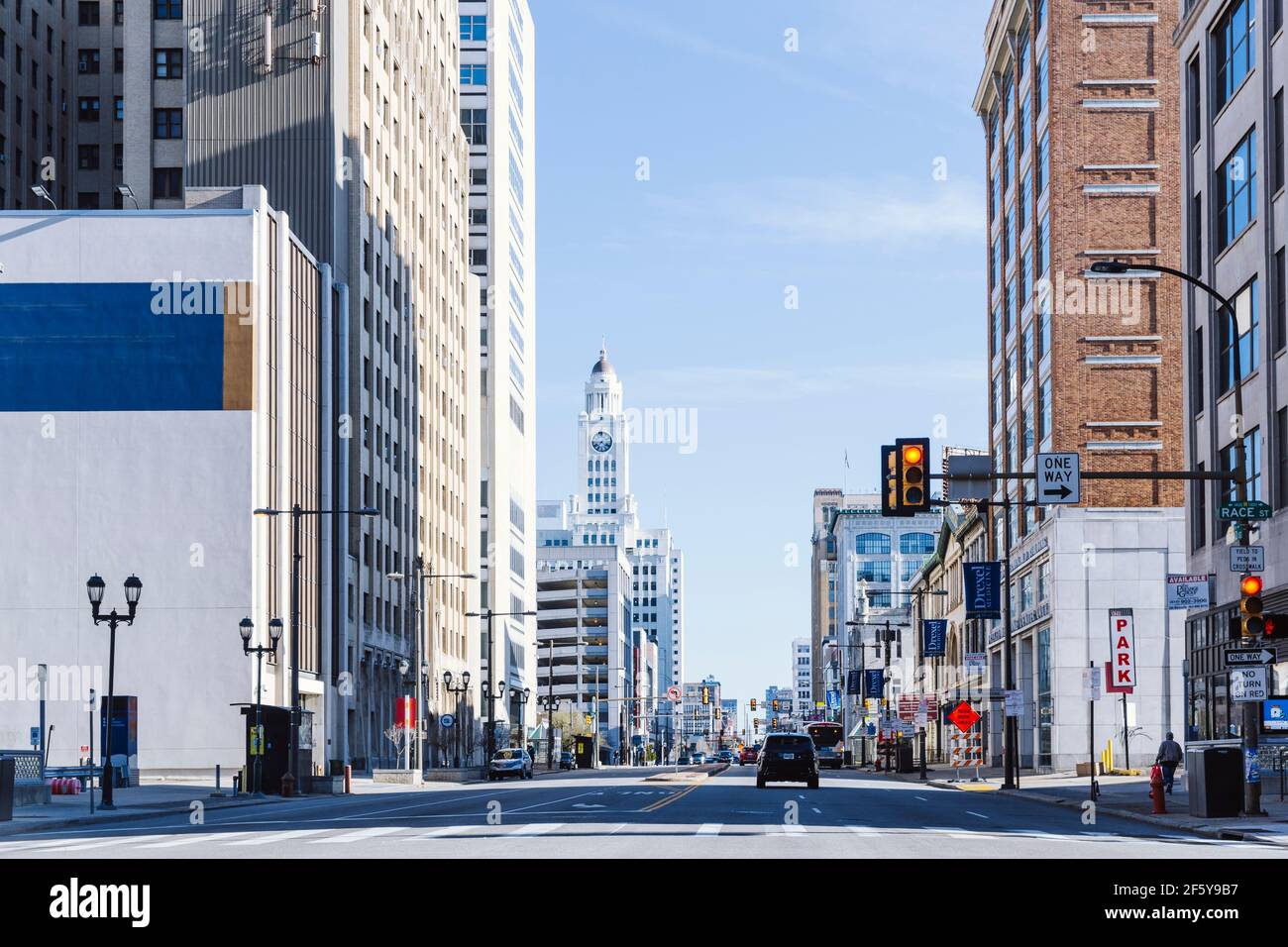 Philadelphia, PA - March 26 2021: Street view of downtown Philadelphia ...