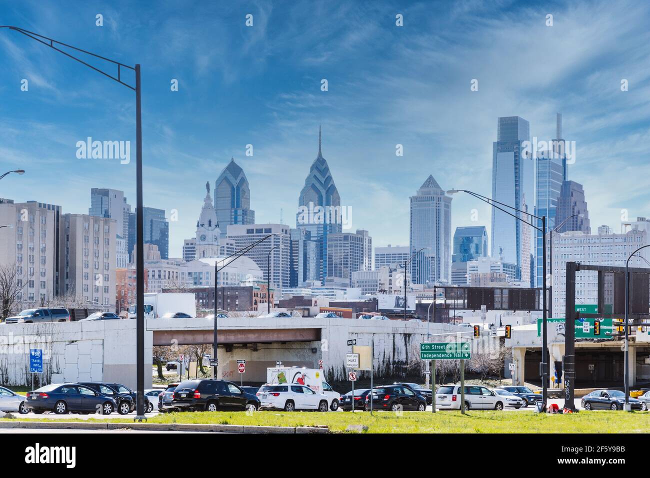 Philadelphia, PA - March 26 2021: Street view of downtown Philadelphia ...