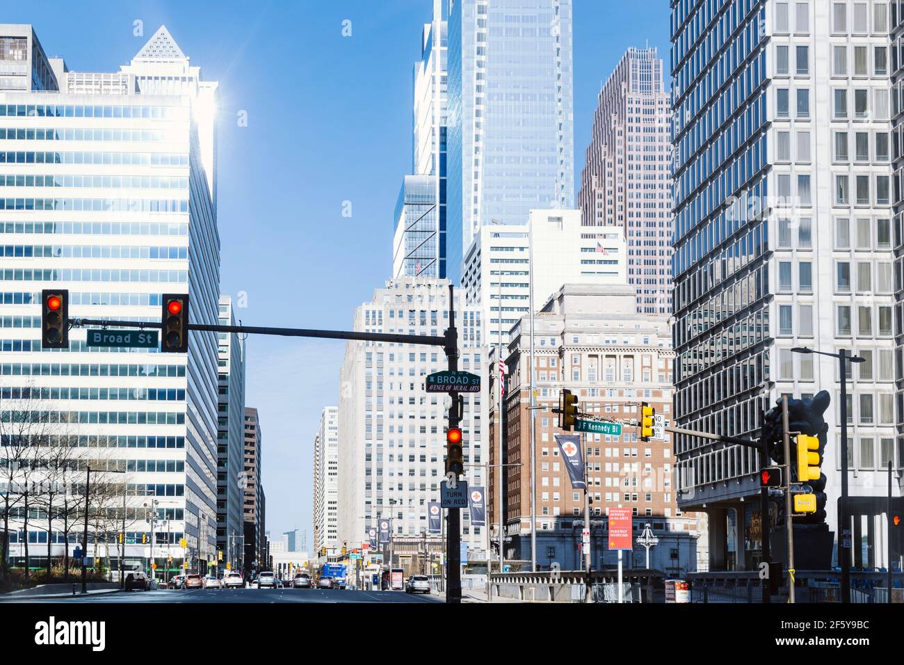 Philadelphia, PA - March 26 2021: Street view of downtown Philadelphia ...