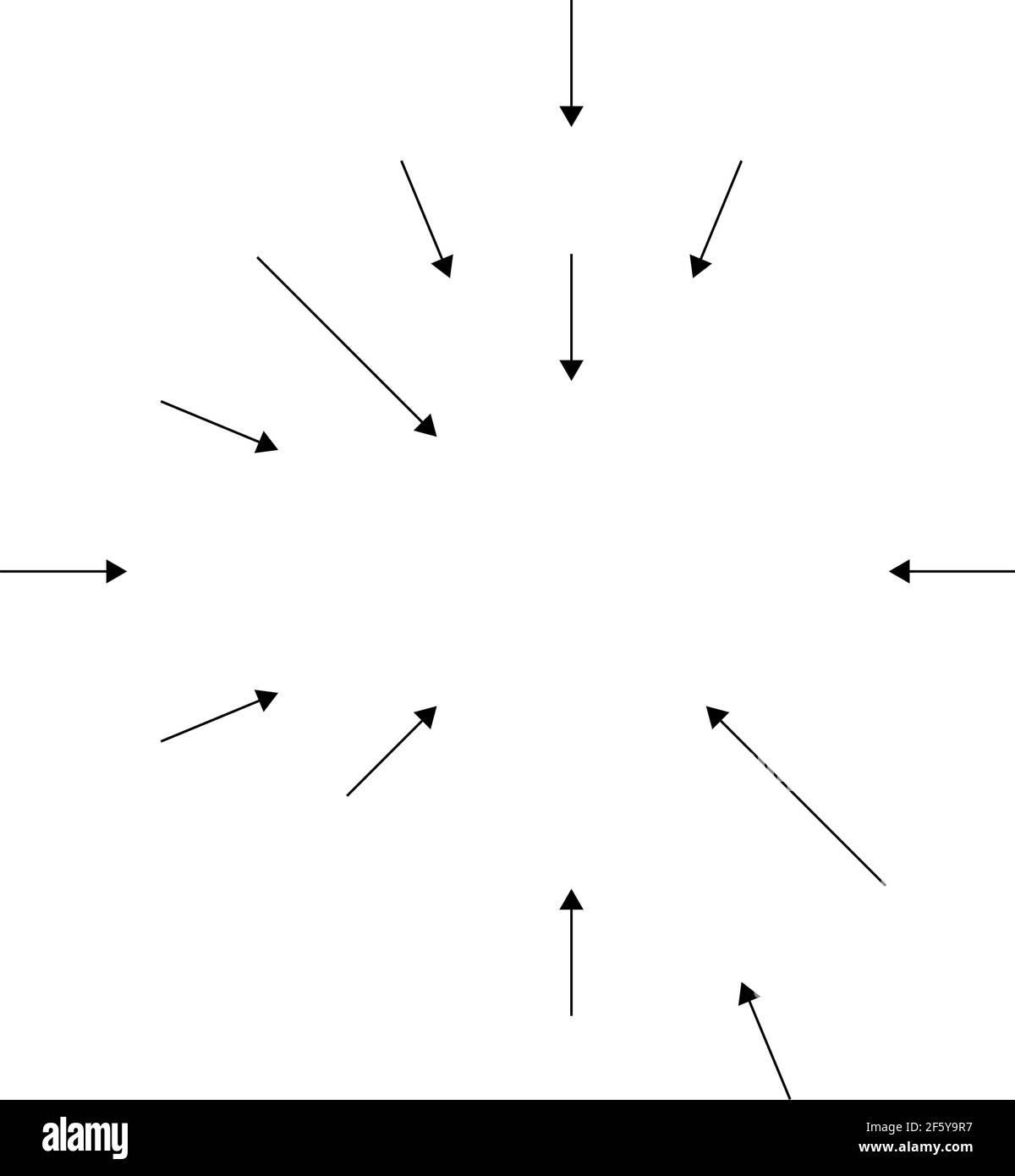 Arrows pointing inward for pressure, collect, shrink or deflate ...