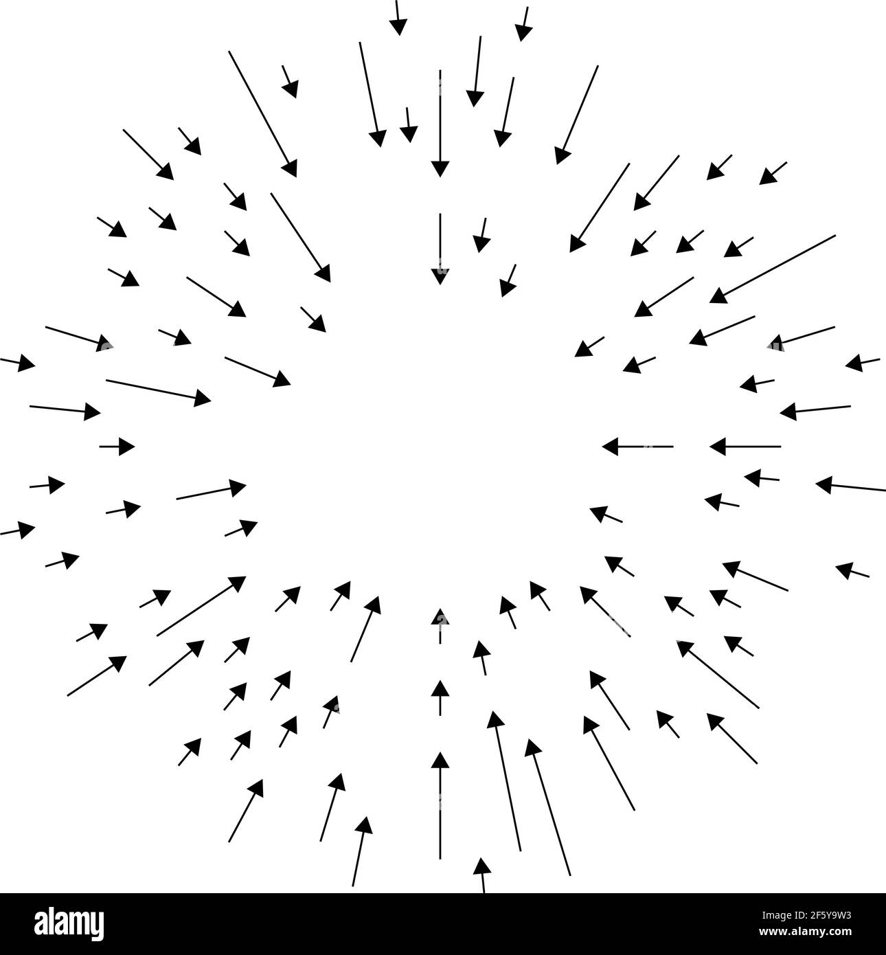 Arrows pointing inward for pressure, collect, shrink or deflate ...