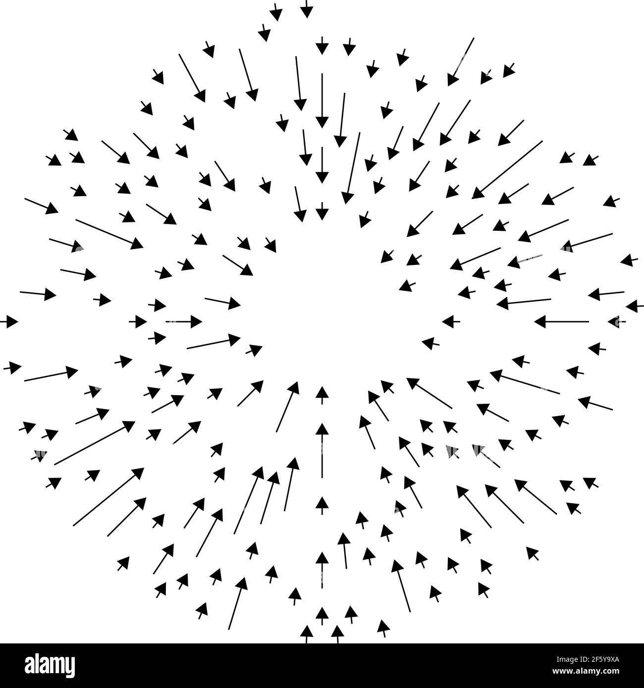 Arrows pointing inward for pressure, collect, shrink or deflate ...