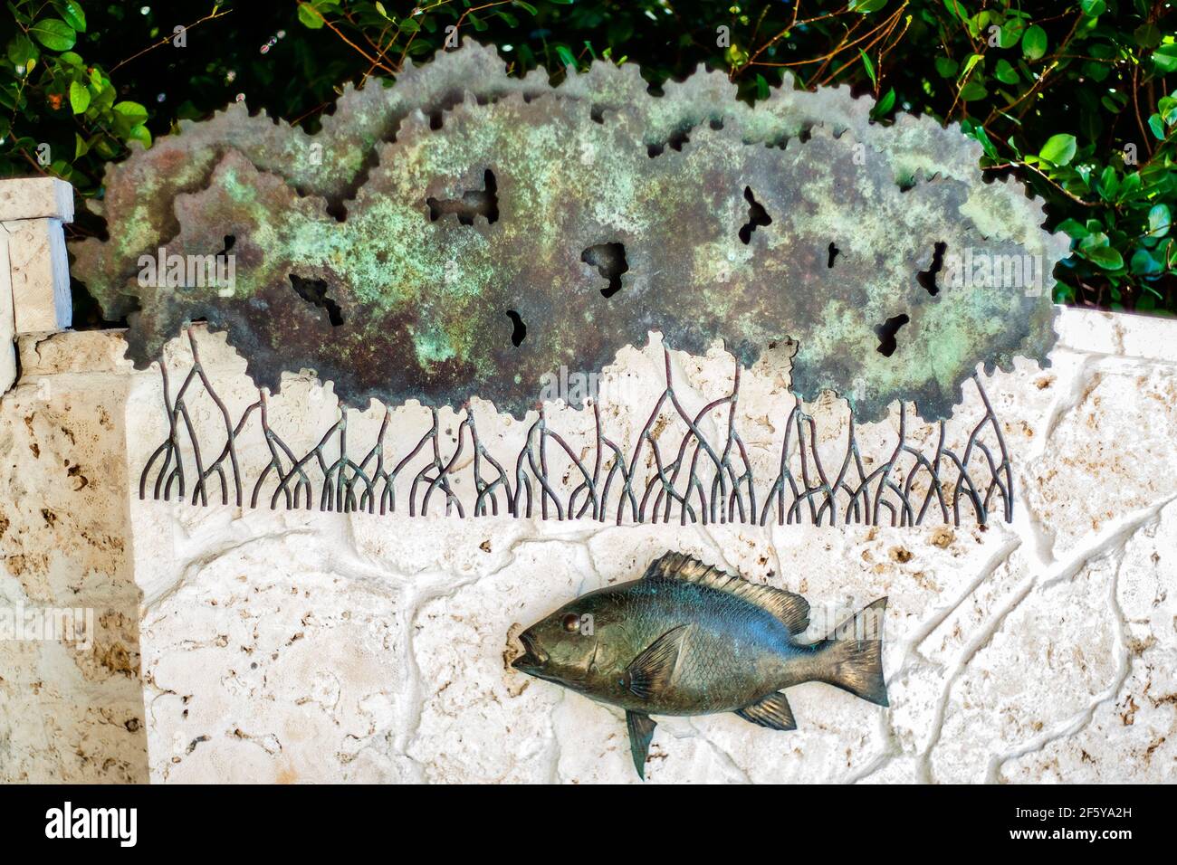 Metal fish and mangrove sculptures on the Dante B. Fascell Visitor ...