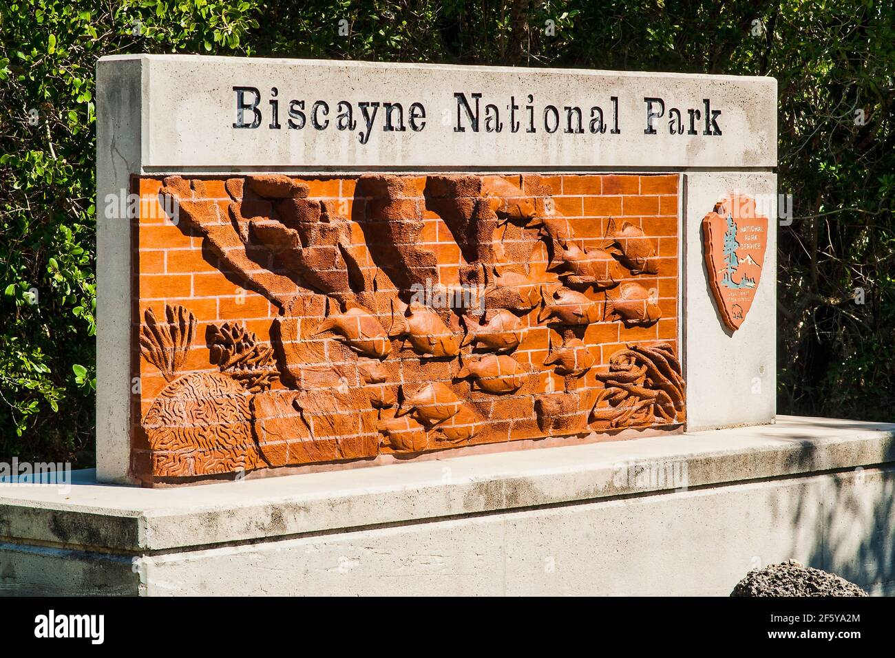 The elaborate carved brick, underwater scene on the entrance sign to ...