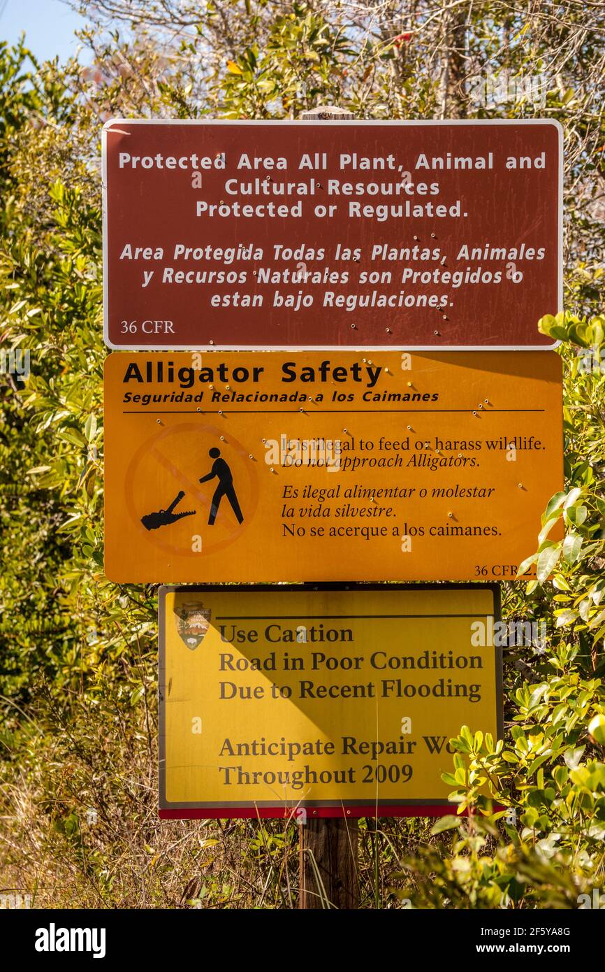 A protected Area warning sign at Shark Valley in Everglades National ...