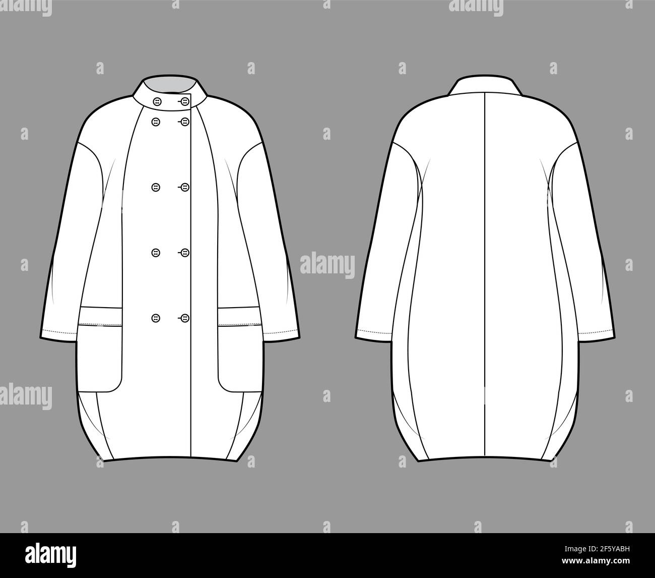 Cocoon coat technical fashion illustration with long dropped sleeves ...