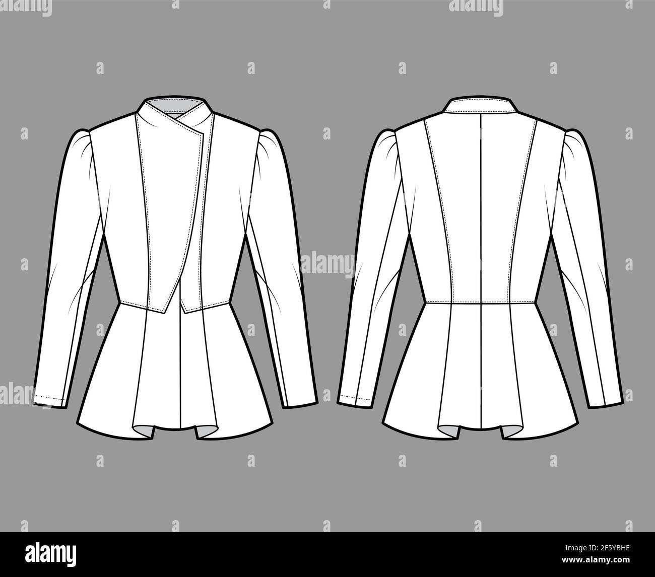 Peplum hem jacket technical fashion illustration with fitted body, long ...