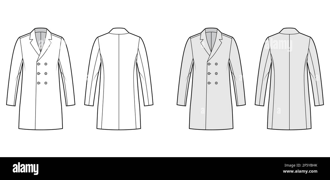 Classic coat technical fashion illustration with thigh length, notched ...