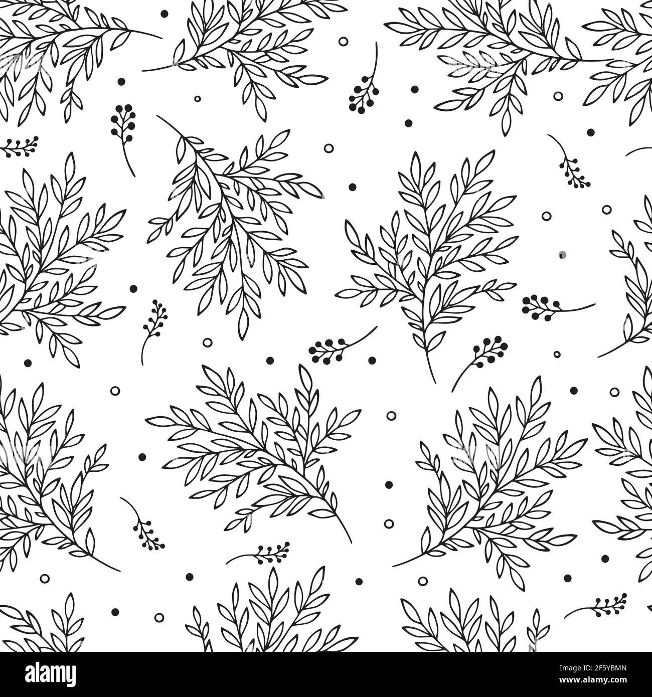 Floral botanical pattern, outline hand drawn style Stock Vector Image ...